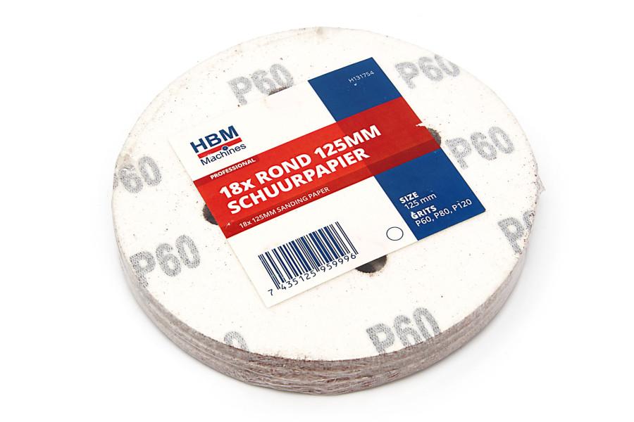 HBM rond schuurpapier 125 mm K60, K80, K120 18 stuks | HBM Machines